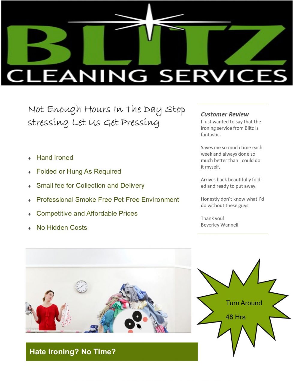 Blitz Cleaning Services | Ironing Services Harlow Essex
